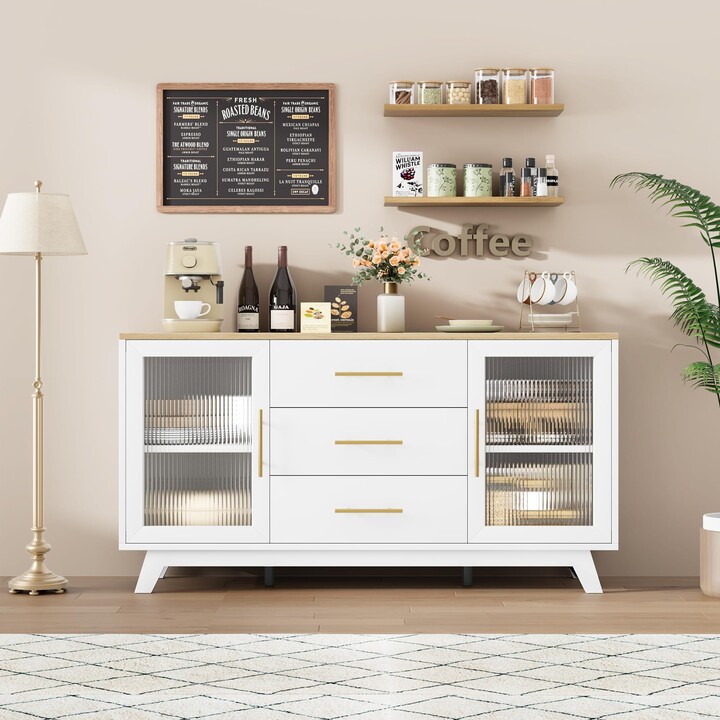 IDEALHOUSE 60" Modern Buffet Cabinet - Coffee Bar Sideboard with 2 ...
