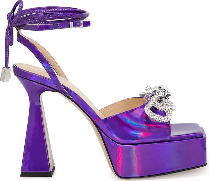 MACH & MACH Double Bow Iridescent Leather Platform Sandals - ShopStyle