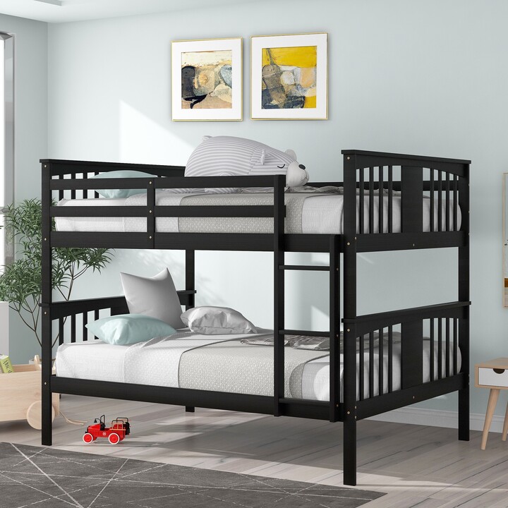 IGEMAN White Wood Full over Full Bunk Bed with Ladder for Bedroom ...