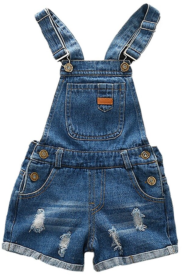 KIDSCOOL SPACE Little Girl Jean Overalls Big Ripped Denim Shortalls ...