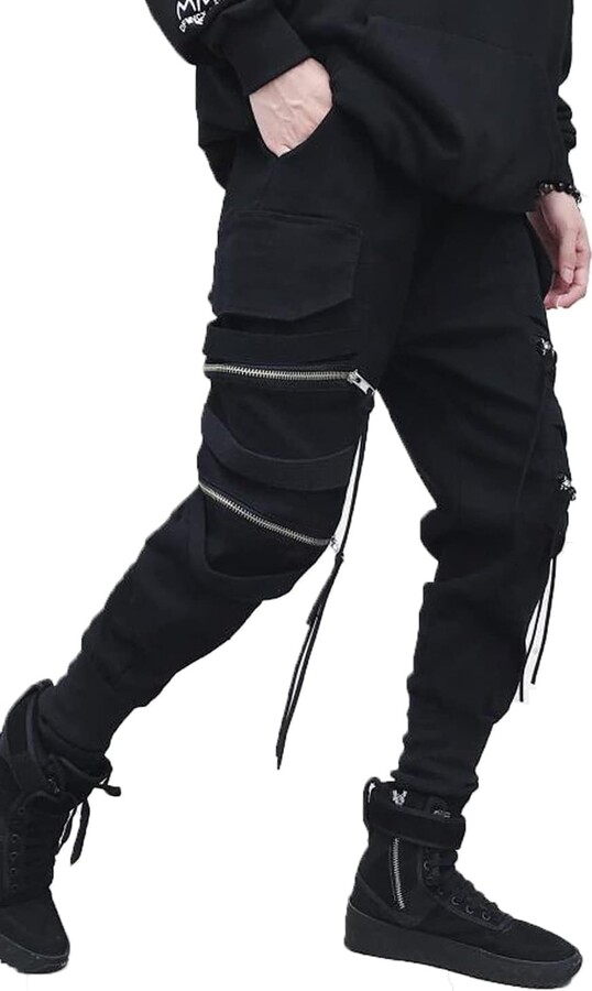 Ambcol Men's Joggers Punk Cargo Baggy Techwear Hip Hop Harem Streetwear ...