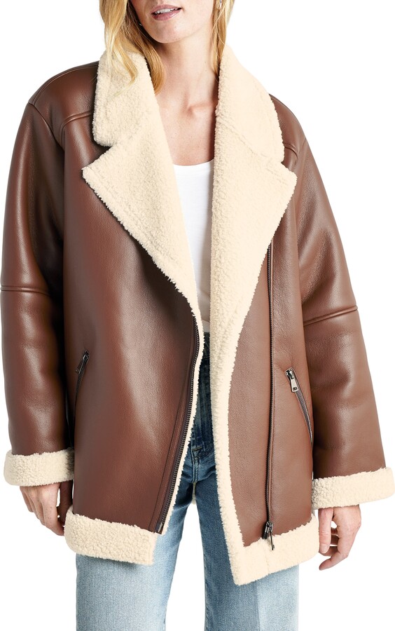 Splendid Earhart Faux Leather Aviator Jacket with Faux Fur Collar ...