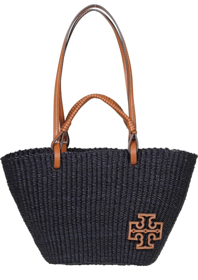 Tory Burch Ella Straw Bag In Black Straw - ShopStyle