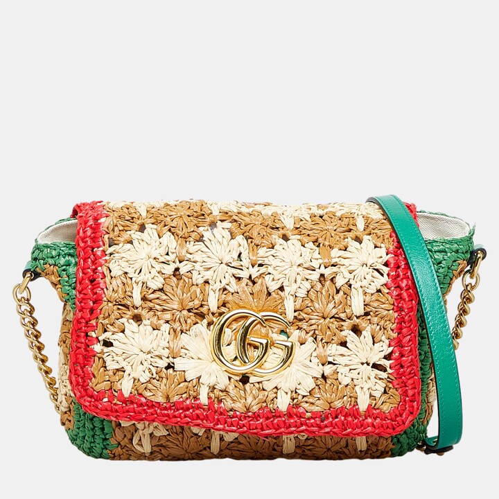 Gucci Multicolour Small Raffia GG Marmont Crossbody - ShopStyle ...