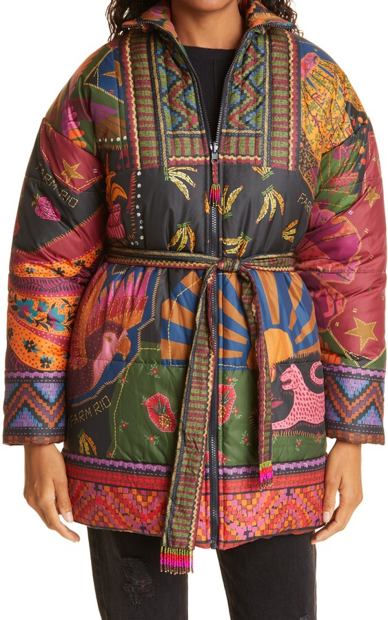 Farm Rio Mix Puffer Jacket - ShopStyle