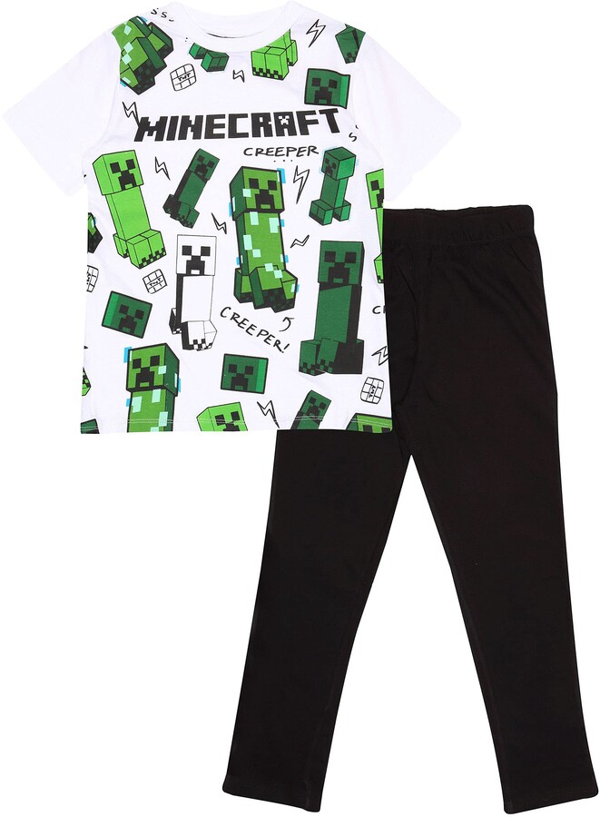 Popgear Minecraft Glitching Creeper Boys Long Pyjamas Set White / Black ...