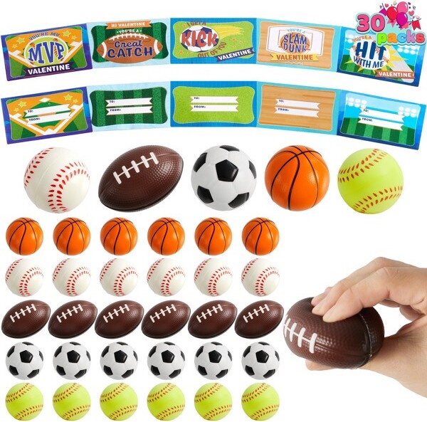 Joyfy 30 Packs Valentines Day Squeeze Ball Stress Ball with Cards for ...