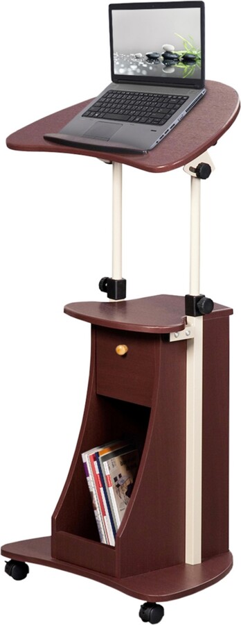 Simplie Fun Sit-to-Stand Rolling Adjustable Laptop Cart With Storage ...