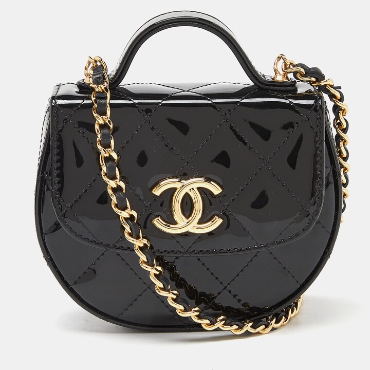 Chanel Quilted Patent Leather Mini Top Handle Flap Crossbody Bag ...