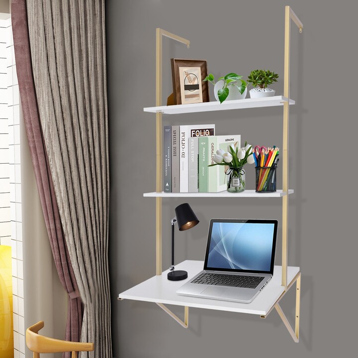 Oukaning 3 Tier Ladder Desk Wall Mounted Shelf Floating Shelves - ShopStyle