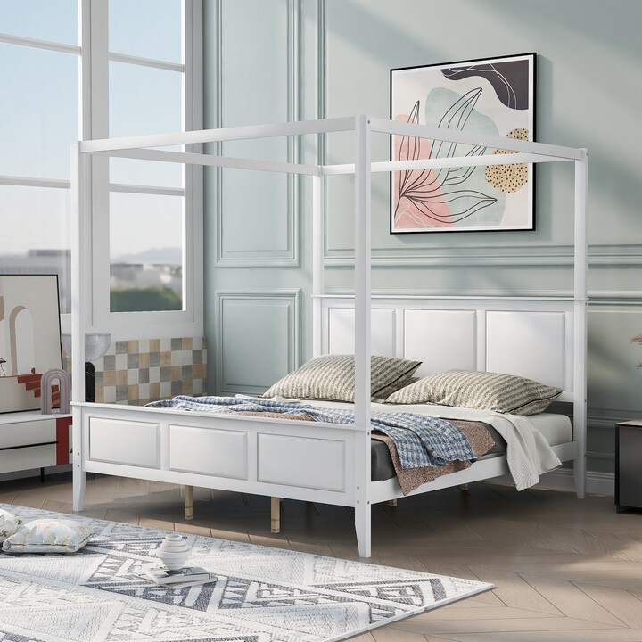 TOSWIN Canopy Platform Bed with Headboard & Footboard, Modern Wood ...