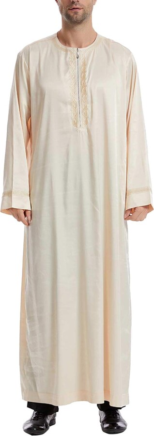 liaddkv Arabic Men Apparel Muslim Solid Color Robes Arabic Men Worship ...