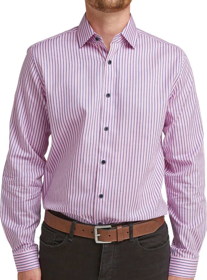 Double TWO Men's Dress Shirt Long Sleeve Formal Double Stripe Tailored ...
