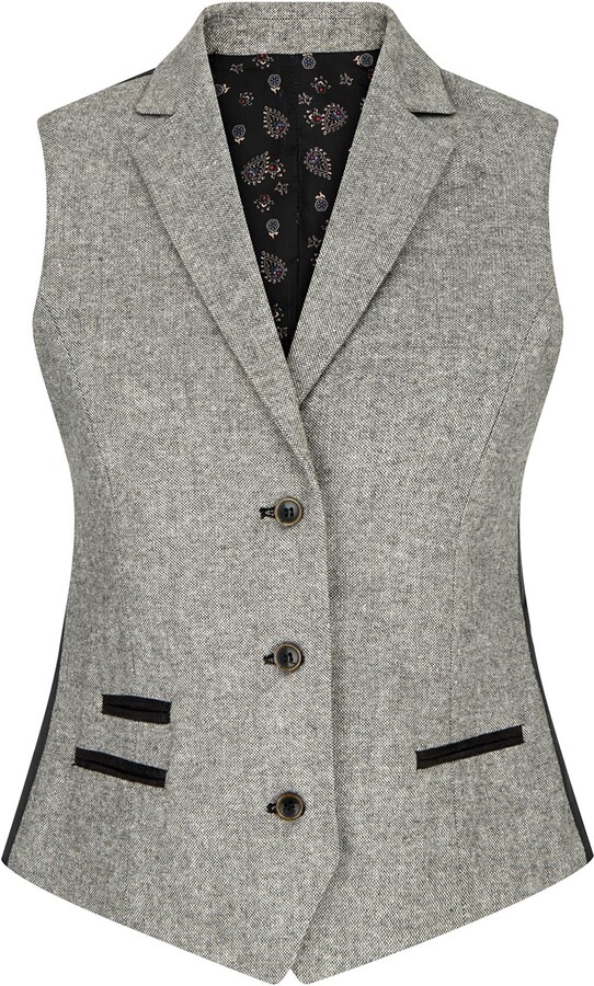 TruClothing Womens Tweed Grey Black Blazer Jacket Waistcoat Elow Patch ...