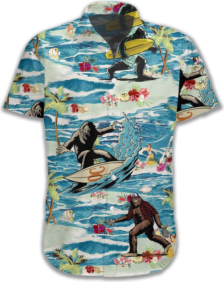 Mooley Funny Bigfoot Button Down Short Sleeve Holiday Summer Beach ...