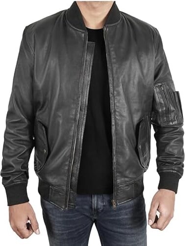 Fashion_First Black Leather Bomber Jacket Mens Ma 2 Flight Bomber ...