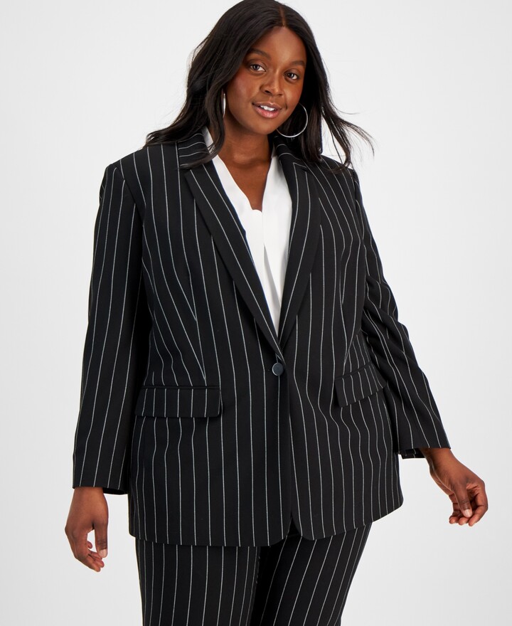 Bar III Plus Size One-Button Pinstripe Blazer, Created for Macy's ...