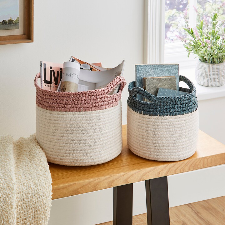 Dunelm Set of 2 Crochet Effect Storage Baskets Cream - ShopStyle
