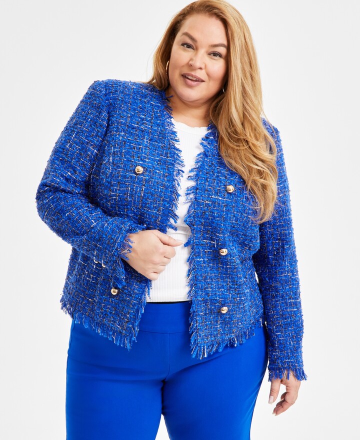 INC International Concepts Plus Size Collarless Tweed Blazer ...