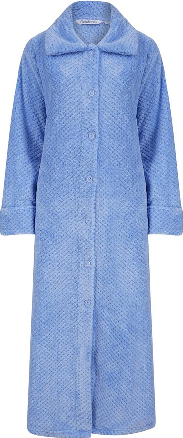 Slenderella Ladies Button Up Dressing Gown Soft Waffle Fleece Ankle ...