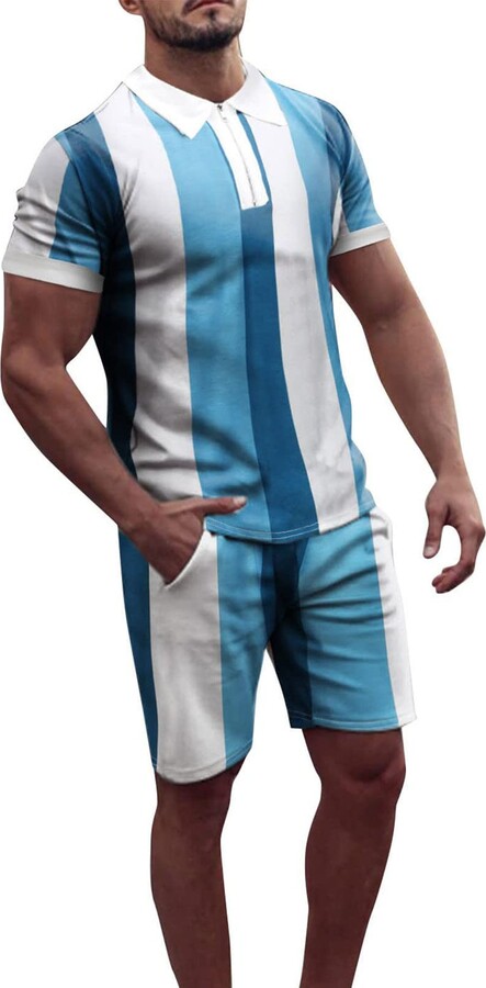 JAYYOU Men's Short Sets Outfits Summer Sports Suit Short Sleeve Shirt ...