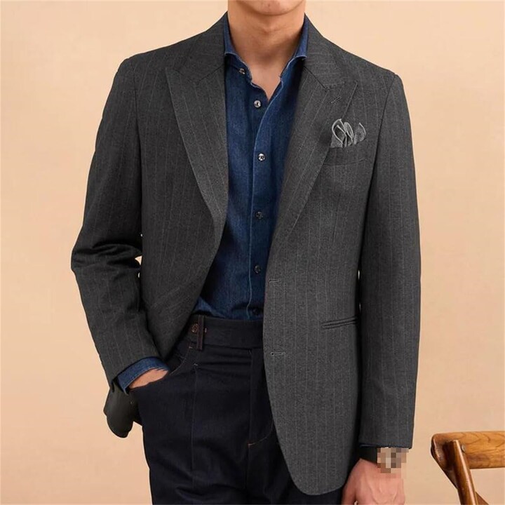 Ownwfeat Men Stripe Suit Blazer Office Suit Jacket Casual Business Suit ...
