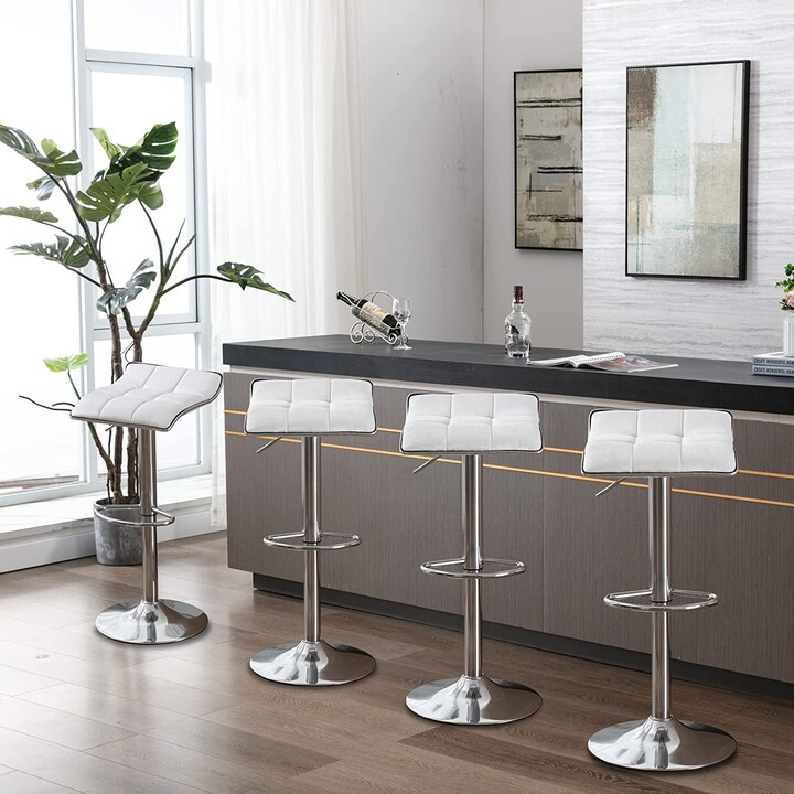 GEROJO Velvet Armless Bar Stools Set of 2, Square Adjustable Tall ...