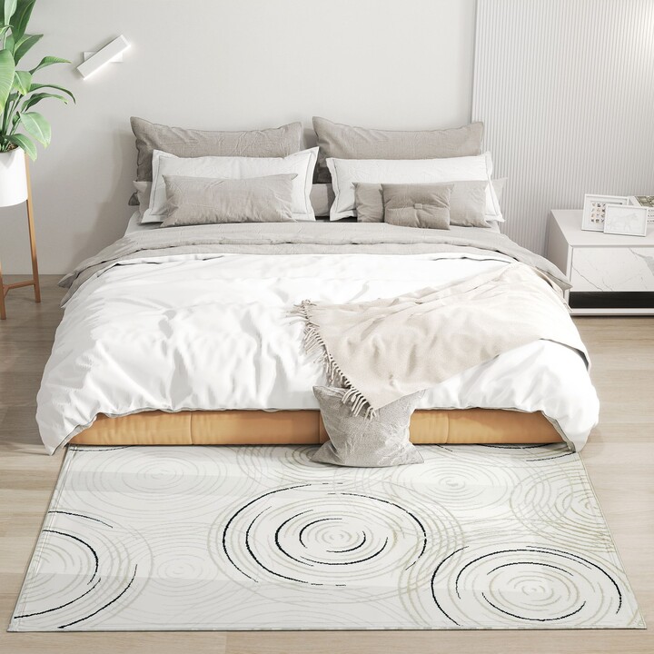 HOMCOM Swirl Pattern Washable Rug, Allergy-Friendly Floor Carpet, Cream ...
