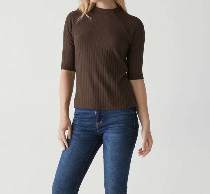 Michael Stars Nadine Luxe Jasper Elbow Mock Neck In Java - ShopStyle Tops