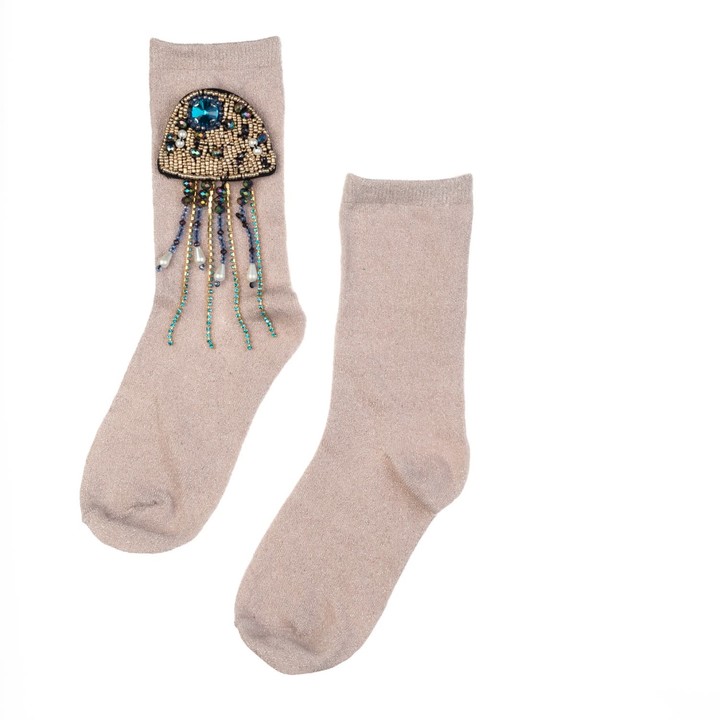 Laines London Pink Glitter Socks With Crystal Jellyfish Brooch - ShopStyle