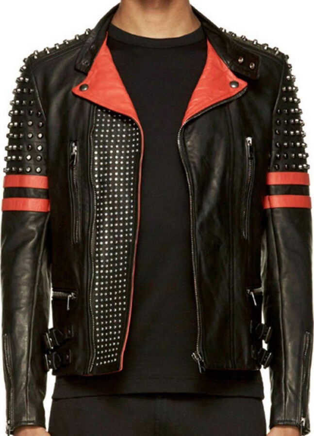 LP-FACON biker jacket with spikes - studded leather jacket - punk ...