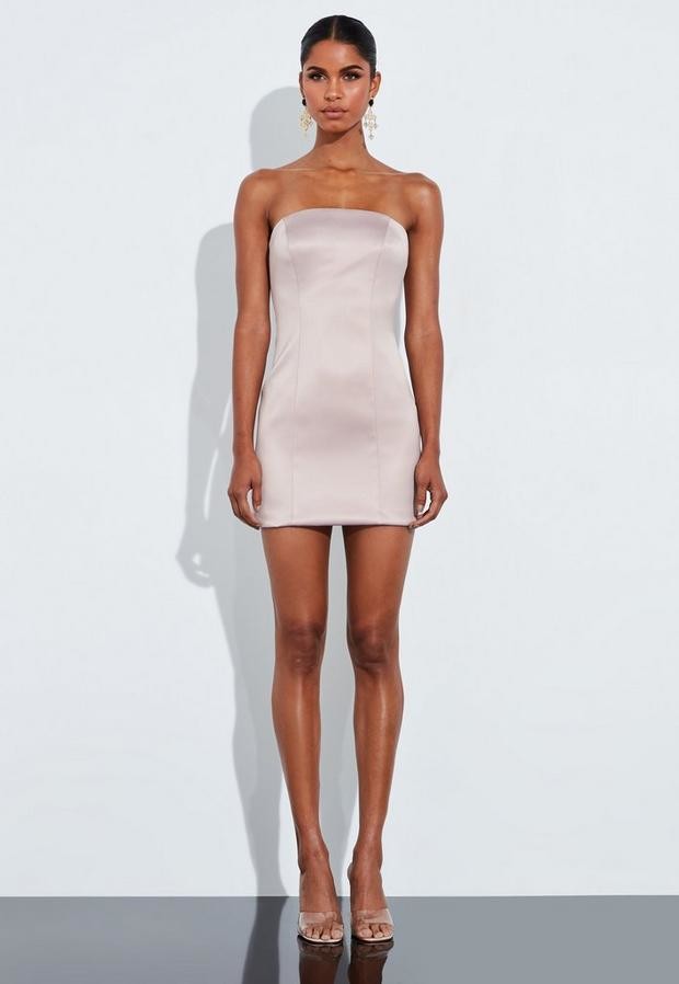 Missguided Nude Satin Structured Curve Mini Dress - ShopStyle