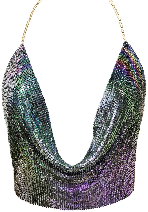 Croozy Women's Sexy Metallic Sequin Body Chain Shimmer Backless Halter ...
