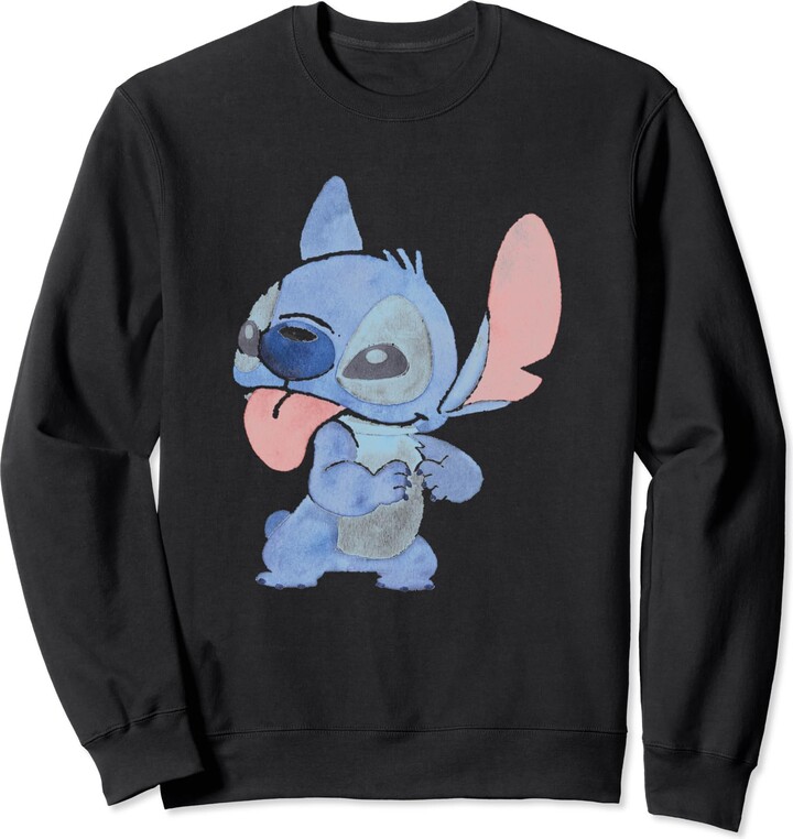Disney Lilo & Stitch Watercolor Cute Silly Stitch Chest Logo Sweatshirt ...