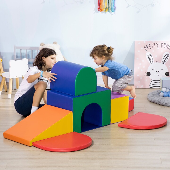 HOMCOM Seven-Piece Soft Playset Kids Stair and Ramp Colourful Play Area ...