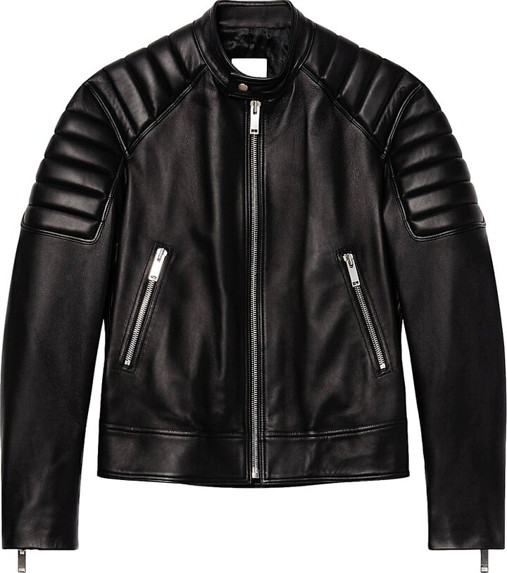 Sandro Leather Jacket With Quilted Trims - ShopStyle
