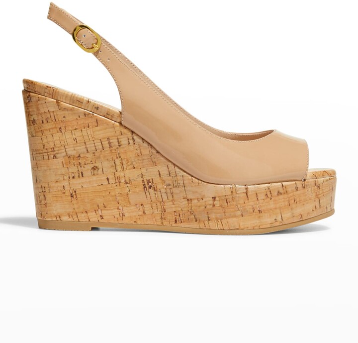 Stuart Weitzman Riveria Patent Leather Cork Wedge Sandals - ShopStyle