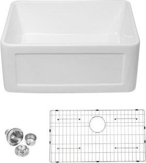 Logmey 24'' L x 18" W Farmhouse Kitchen Sink White Ceramic Single Bowl ...