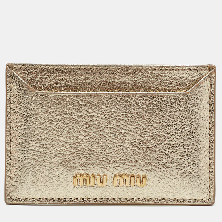 Miu Miu Metallic Gold Madras Leather Card Holder - ShopStyle