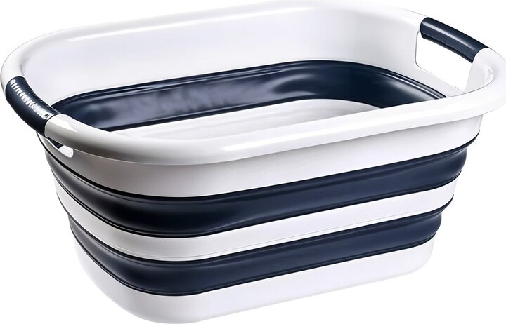 Neel Blue Oval Laundry Basket 26L Collapsible Foldable Washing Basket ...