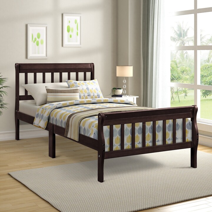 Rasoo Twin Wood Platform Bed Panel Sleigh Bed with Vertical Slats ...