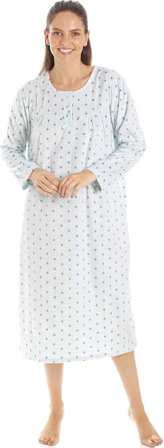Camille Ladies Long Sleeved Nightdress - Polka Dot Smooth Womens ...