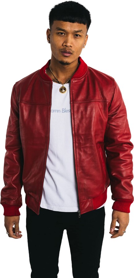 MUSCLE GYM Mens Bomber Leather Jacket - Slim Fit Leather Jackets Mens ...