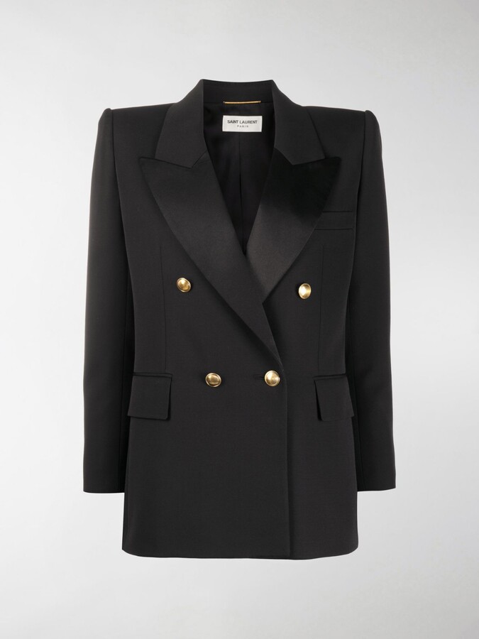 Saint Laurent Structured shoulders double-breasted blazer - ShopStyle