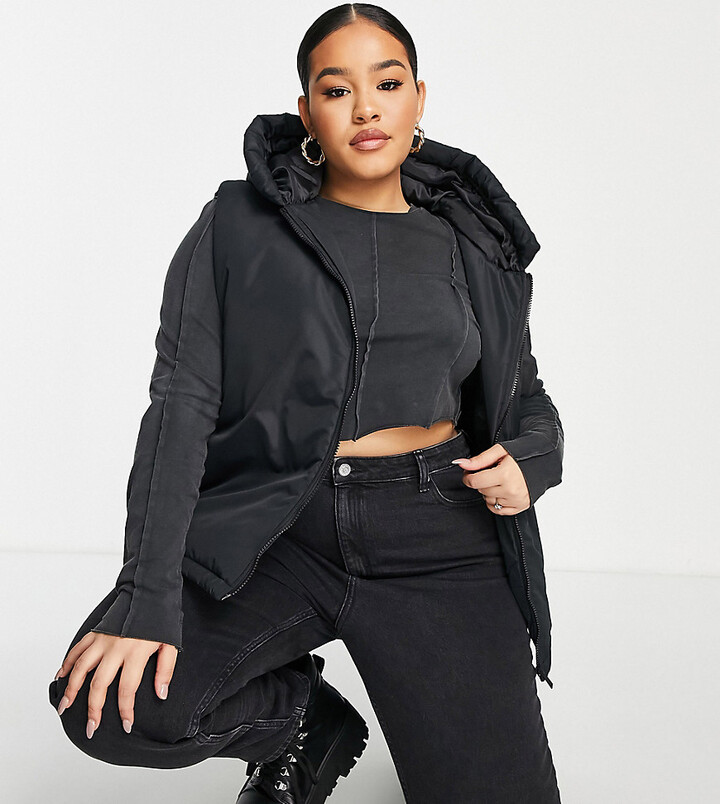 Threadbare Curve Threadbare Plus Zoe padded gilet with hood in black ...