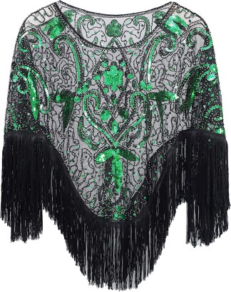 FEOYA Women's 1920s Shawl Sequin Beaded Evening Cape Flapper Shrug ...