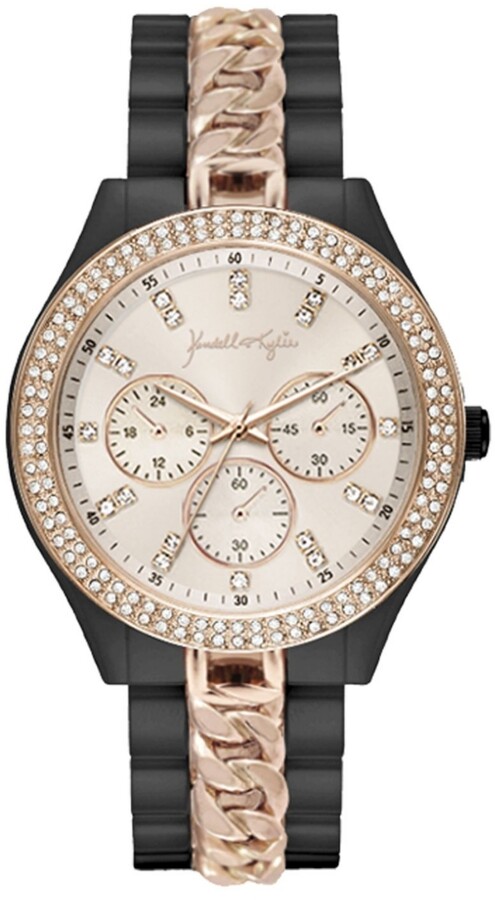 KENDALL + KYLIE Women's Black Link and Rose Gold-Tone Chain Mock ...