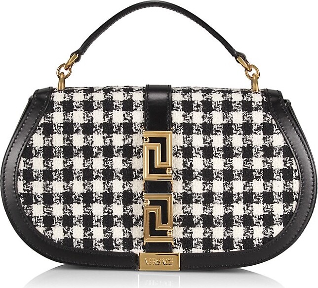 Versace La Vacanza Houndstooth & Leather Top-Handle Bag - ShopStyle