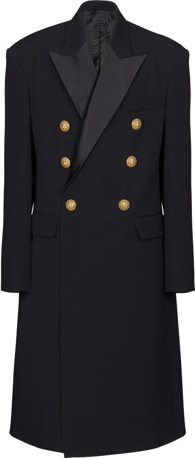 Balmain Embossed-Button Double-Breasted Coat - ShopStyle