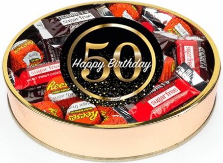 Just Candy 50th Birthday Sugar Free Candy Gift Tin Large Plastic Tin ...